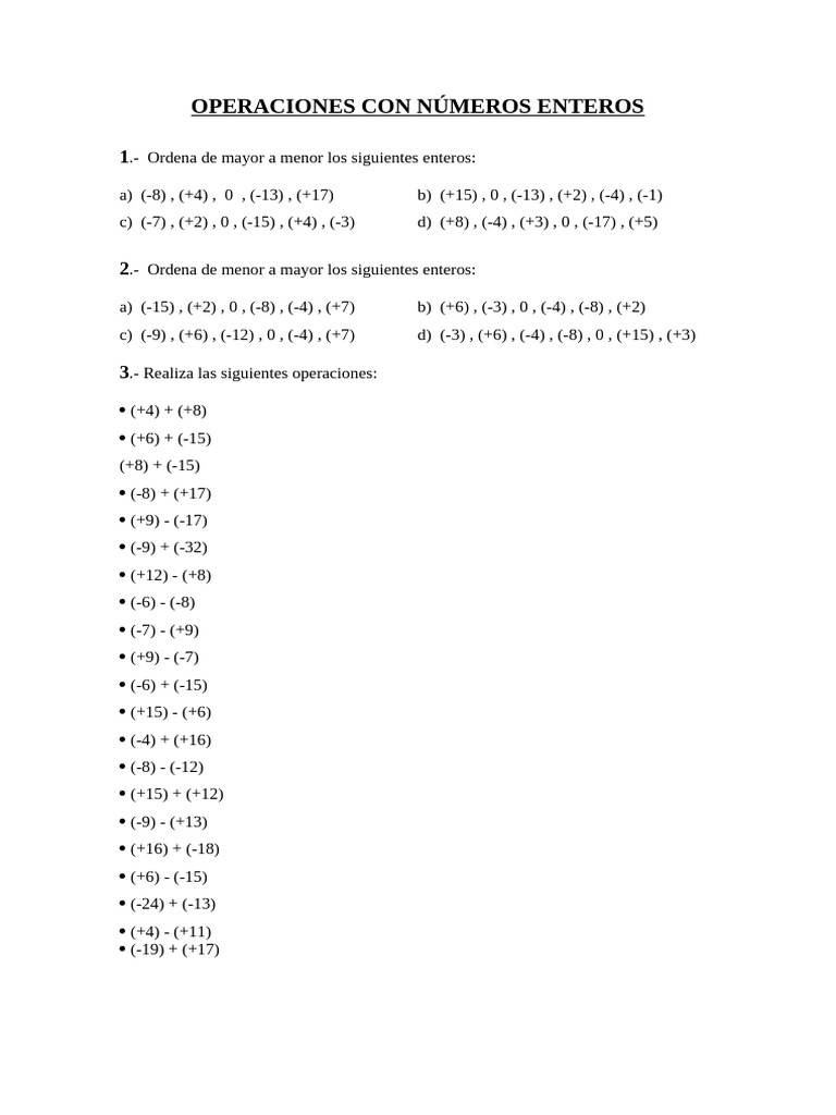 Operaciones Con Números Enteros | PDF