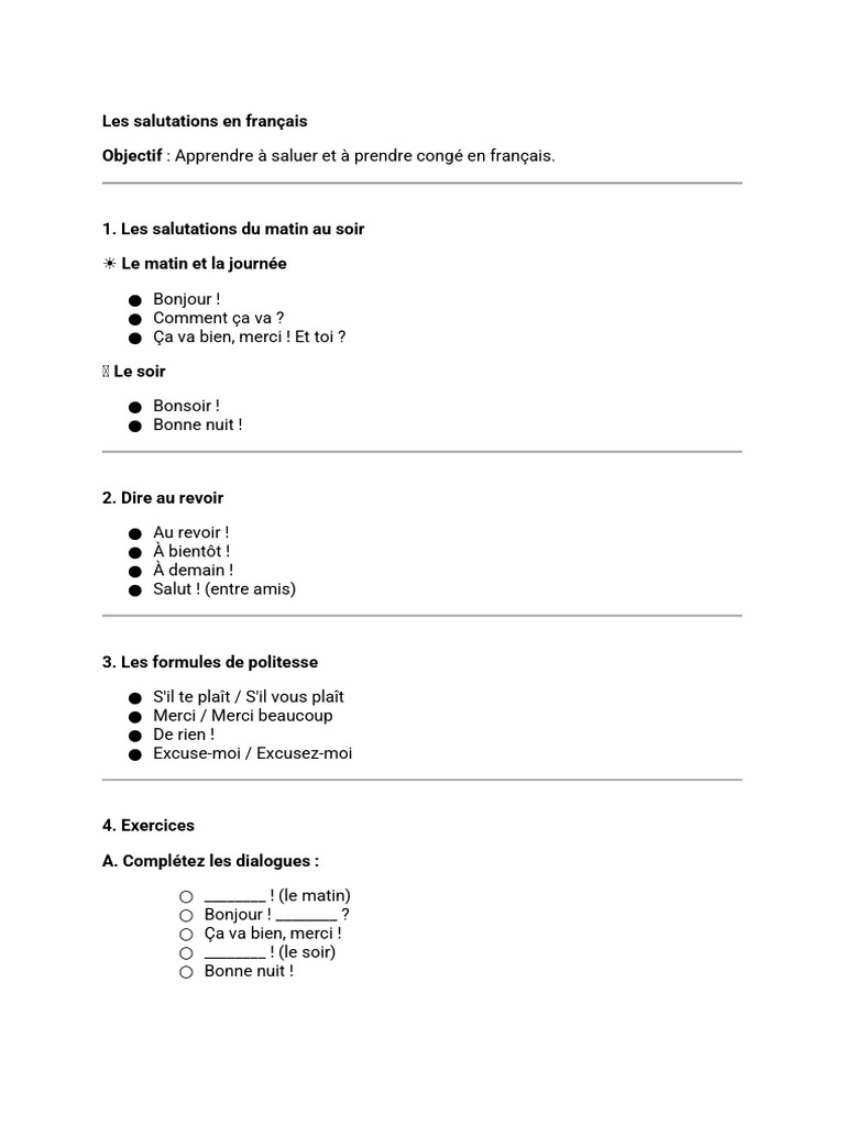 Salutations courantes en français | PDF