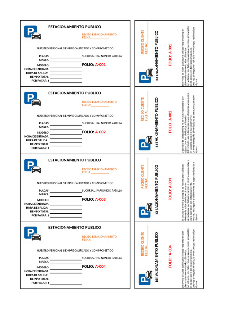 Boletos Estacionamiento Editable | PDF | Estacionamiento | Estacionamiento