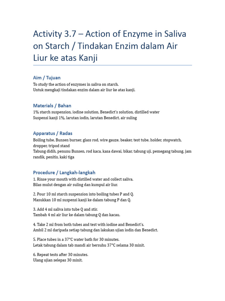SN Form 2 Activity 3.7 Bilingual Notes | PDF | Chemistry | Biomolecules