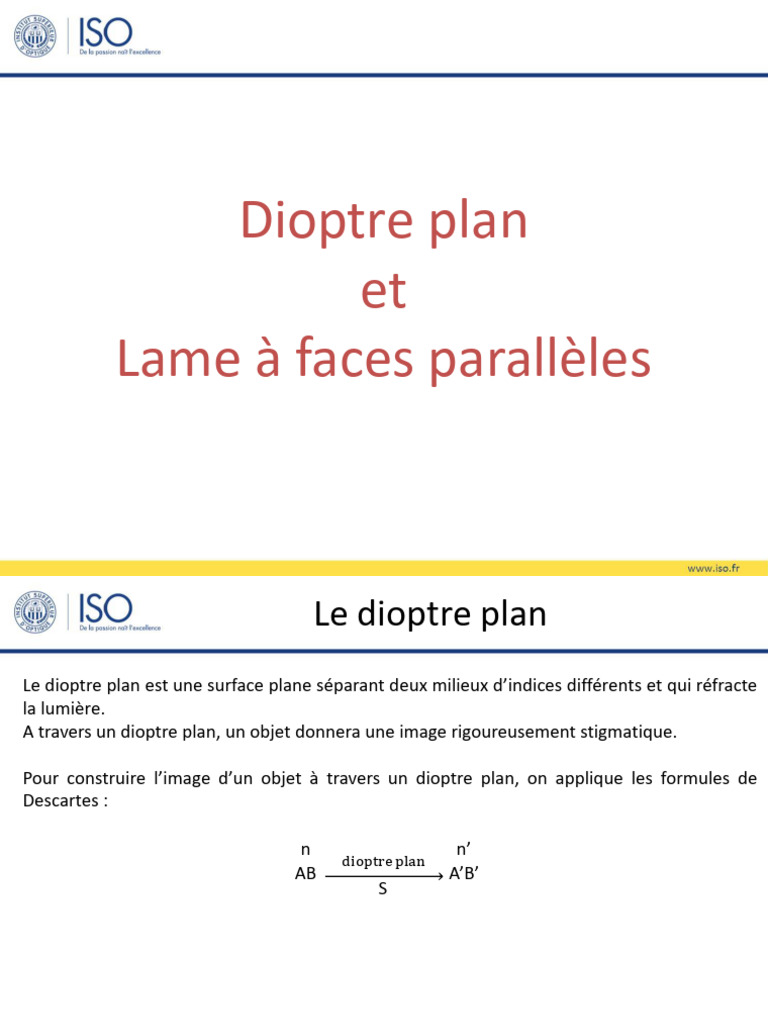 Dioptre plan et lame à faces parallèles | PDF