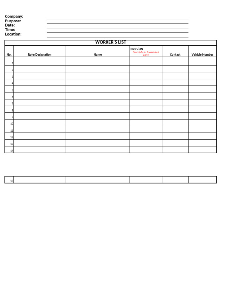 Worker's List For External Contractor | PDF