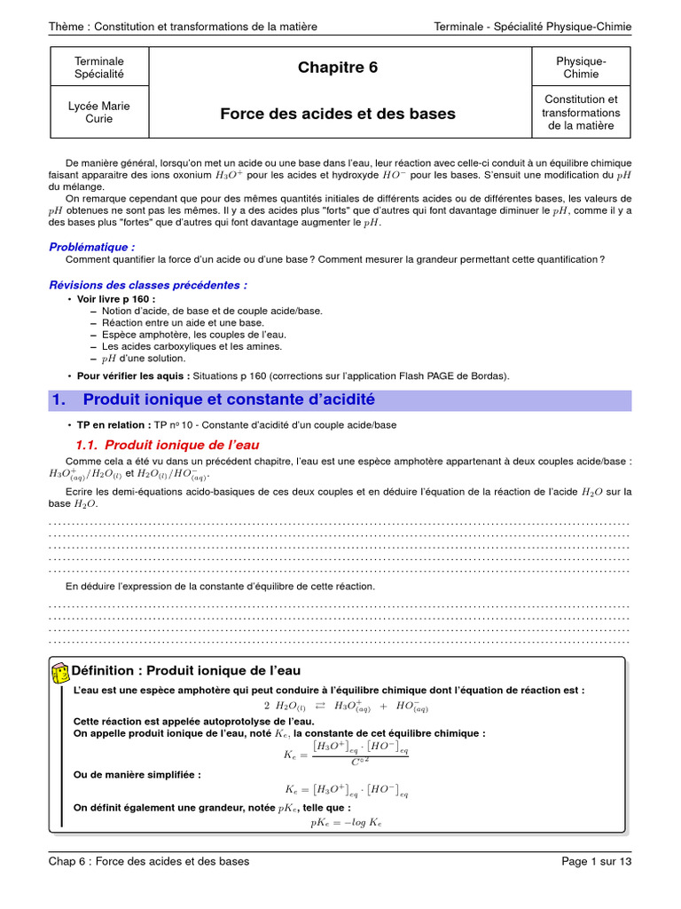 Force des acides et bases en solution | PDF | Acide | Ph