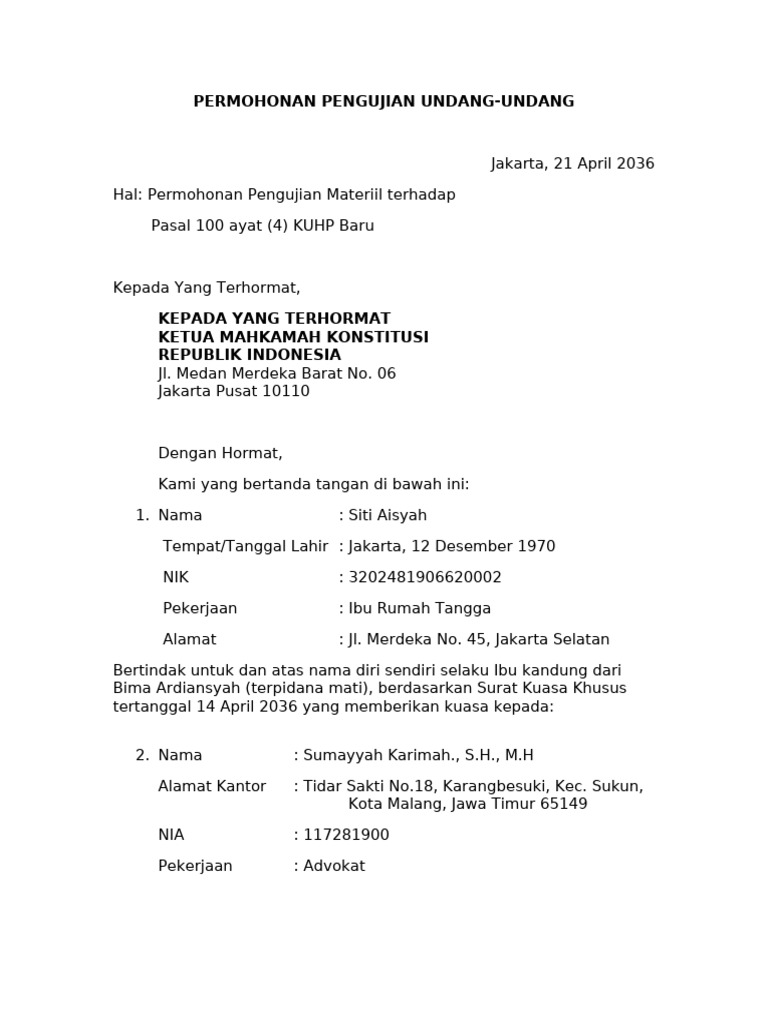 Uji Materiil Pasal 100 Ayat (4) KUHP Baru | PDF