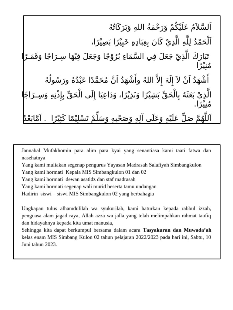 pranata acara Muwadaah 2023 | PDF