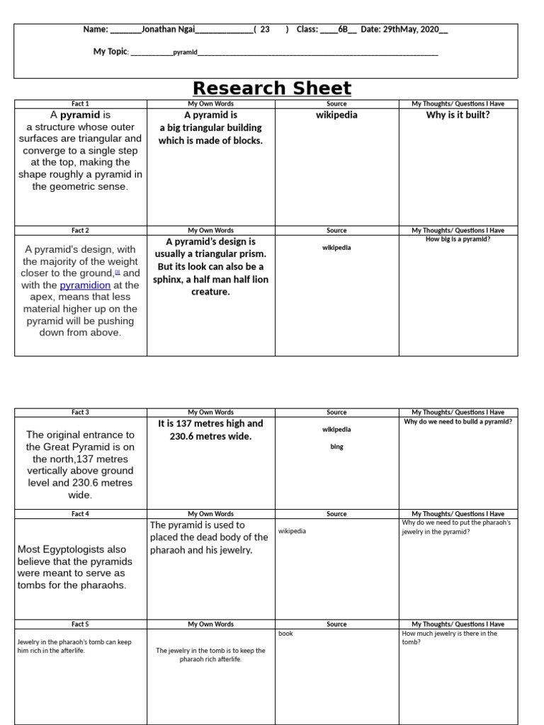 G6 M3 Project Research Sheet | PDF | Pyramid