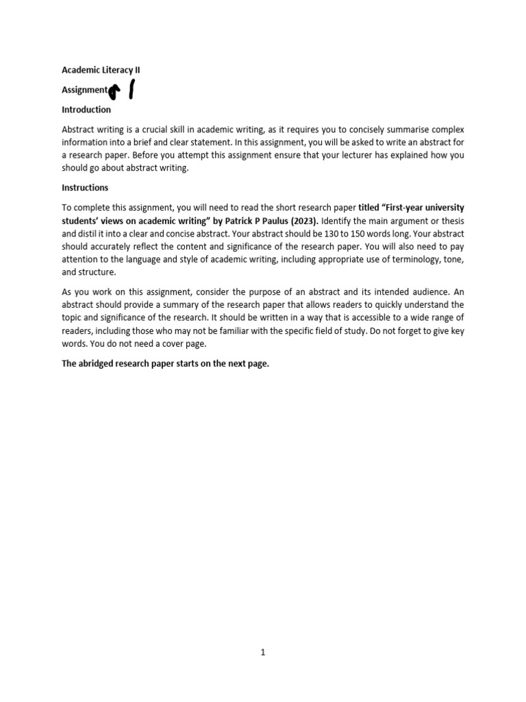 Academic Literacy II Assignment 1 | PDF | Academic Publishing | Writer's Block