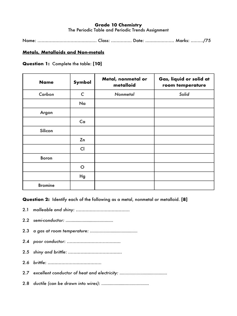 Periodic Table Trends for Class 10 | PDF | Chemical Elements | Periodic ...