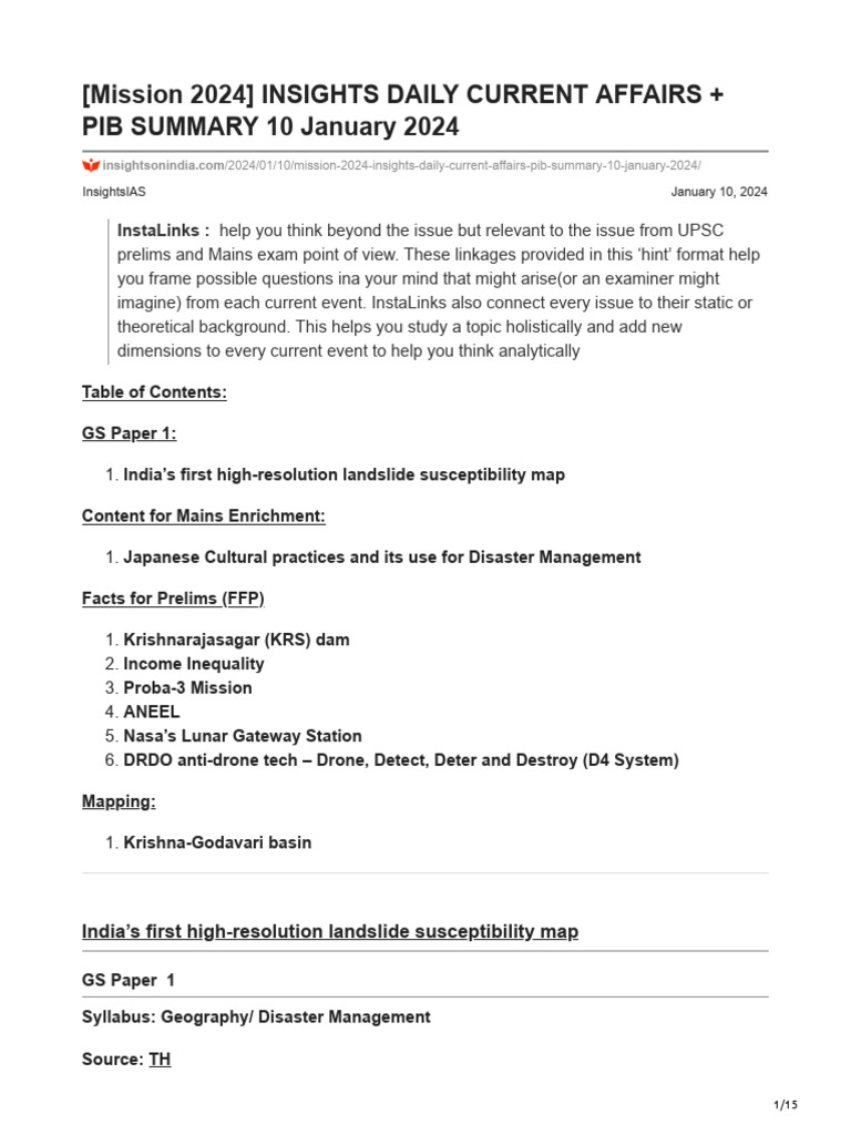 Mission 2024 INSIGHTS DAILY CURRENT AFFAIRS PIB SUMMARY 10 January 2024 ...