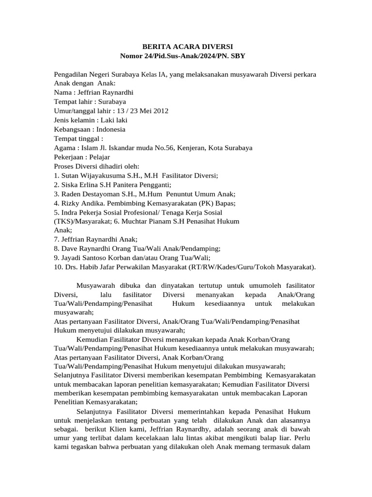 BERITA ACARA DIVERSI - Ilham & Rizky - 423-205 | PDF