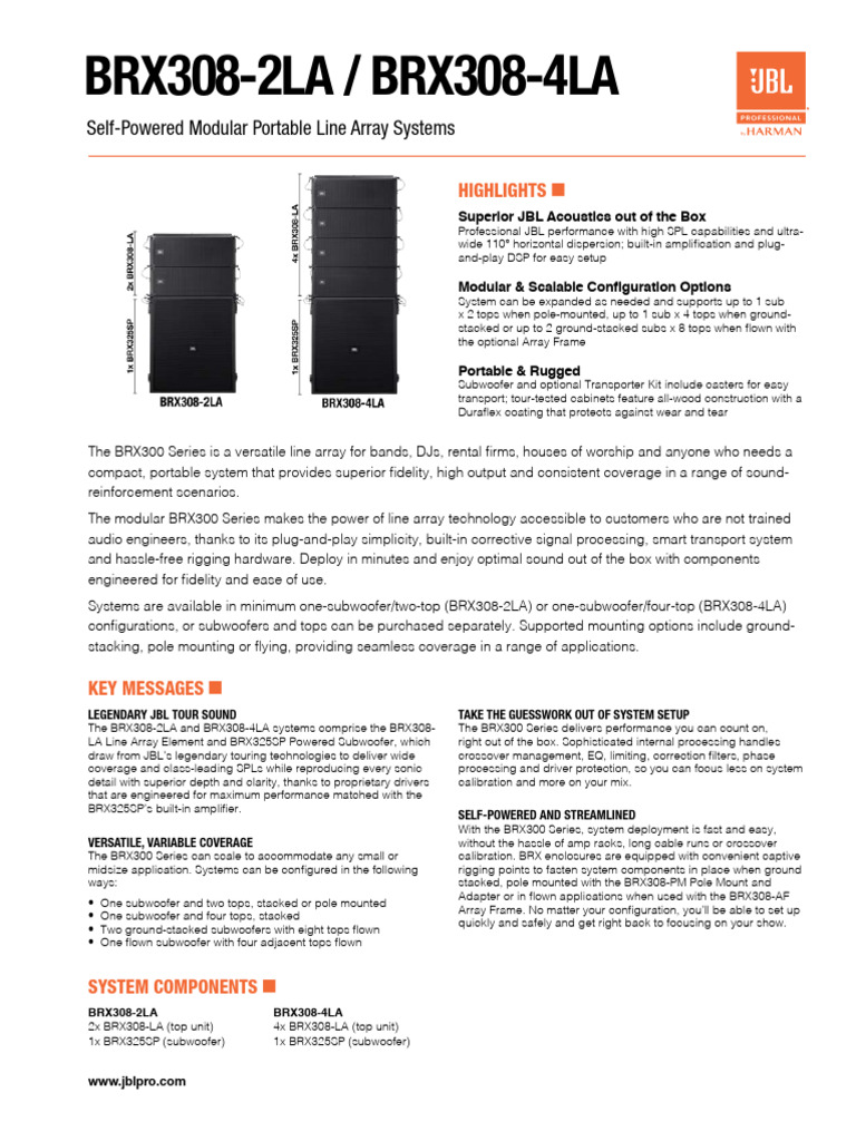 JBL BRX300 Series System Spec Sheet | PDF | Electronic Engineering ...