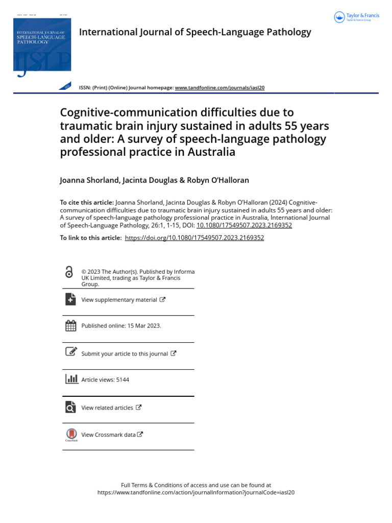Cognitive-Communication Difficulties Due To Traumatic Brain Injury ...