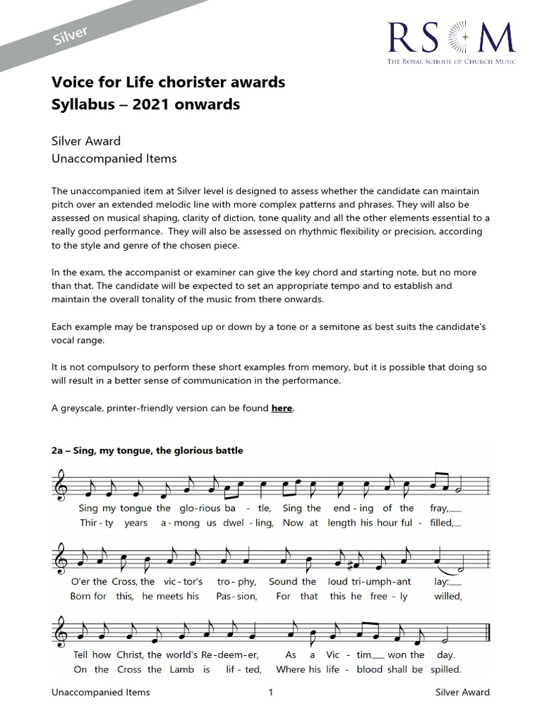 Voice For Live Silver Award Syllabus | PDF