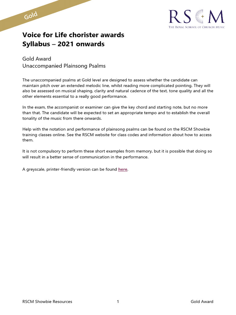 RSCM Gold Award Syllabus Overview | PDF