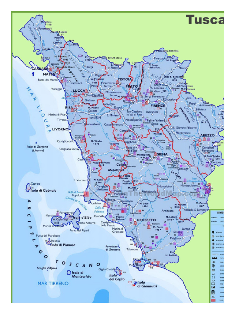 Tuscany - Large Detailed Travel Map With Cities and Towns | PDF