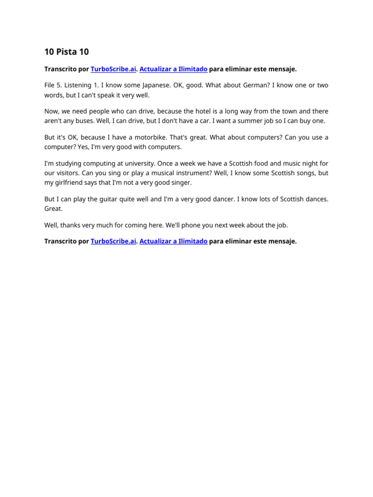 Summer Job Interview Transcript | PDF