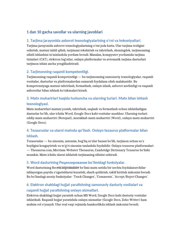 1dan10gacha Savollar Va Javoblar | PDF
