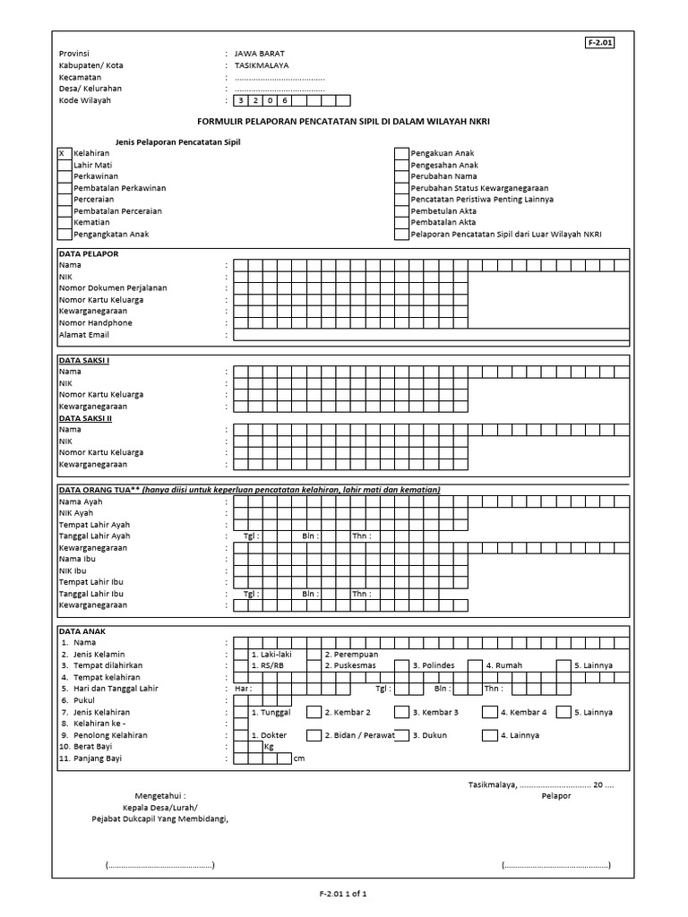 FORMULIR AKTA LAHIR f2.01 | PDF