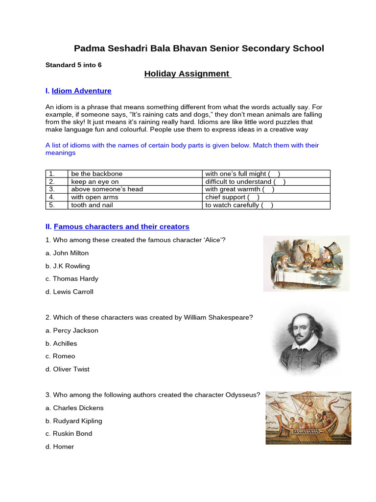 Standard 5 Holiday Assignment | PDF