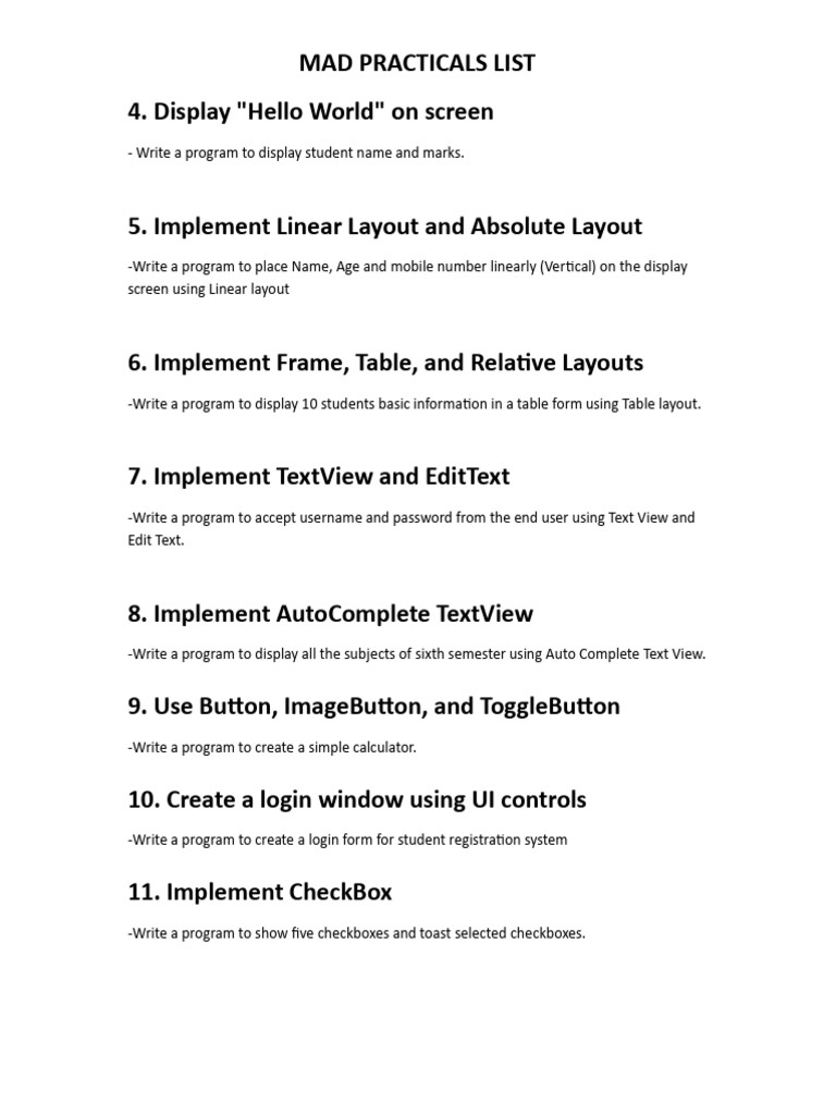 MAD Practicals List With Topics' | PDF