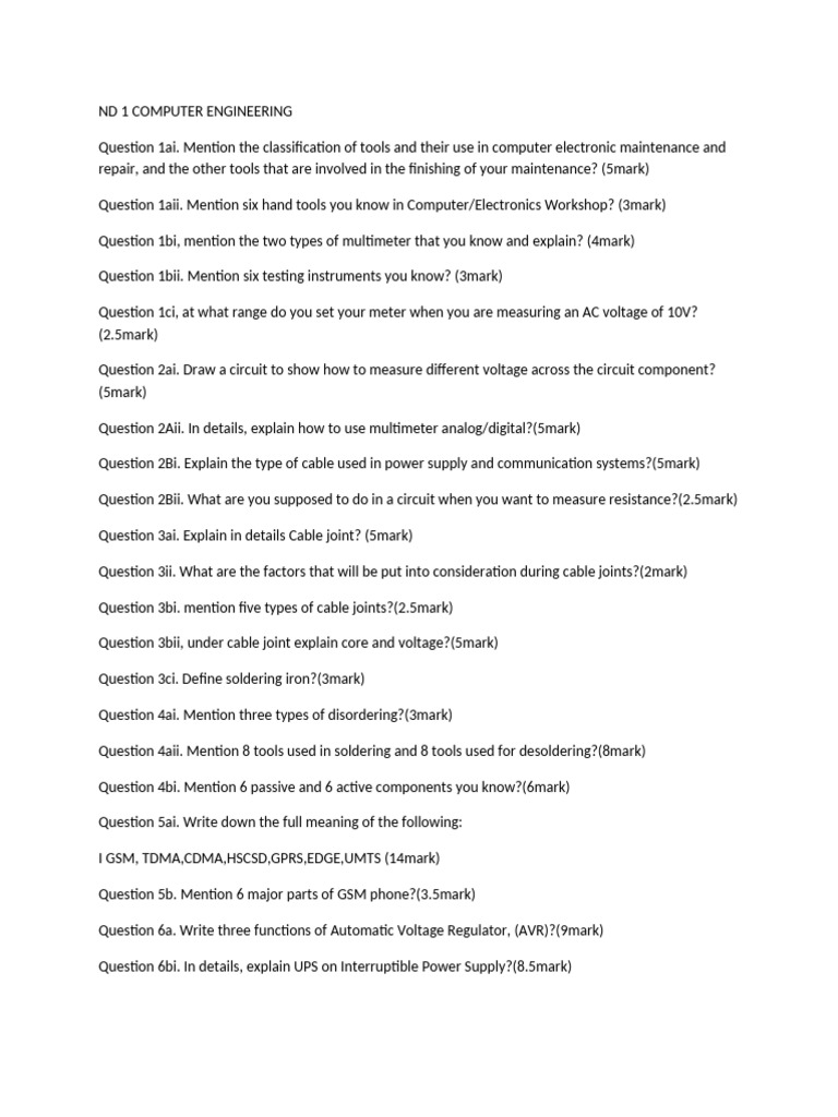 Second Semester ND 1 Computer Engineering Exam | PDF