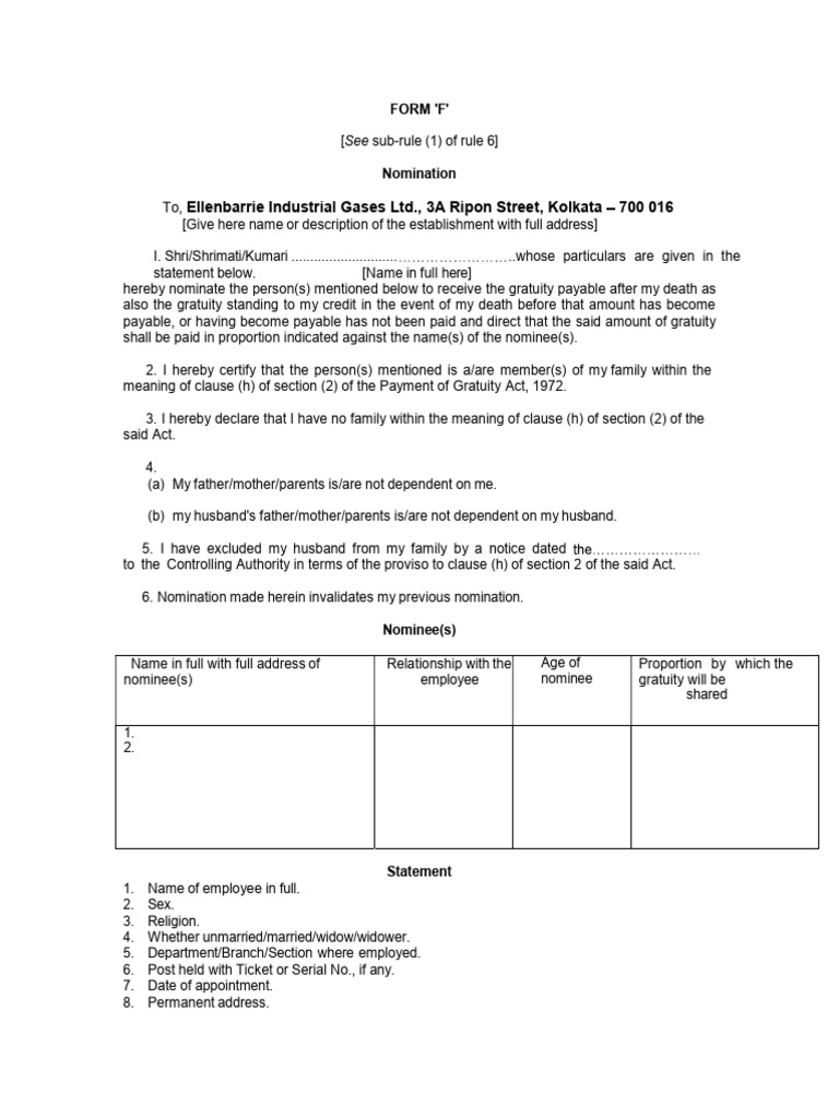 Gratuity Nomination Form (Revised) | PDF
