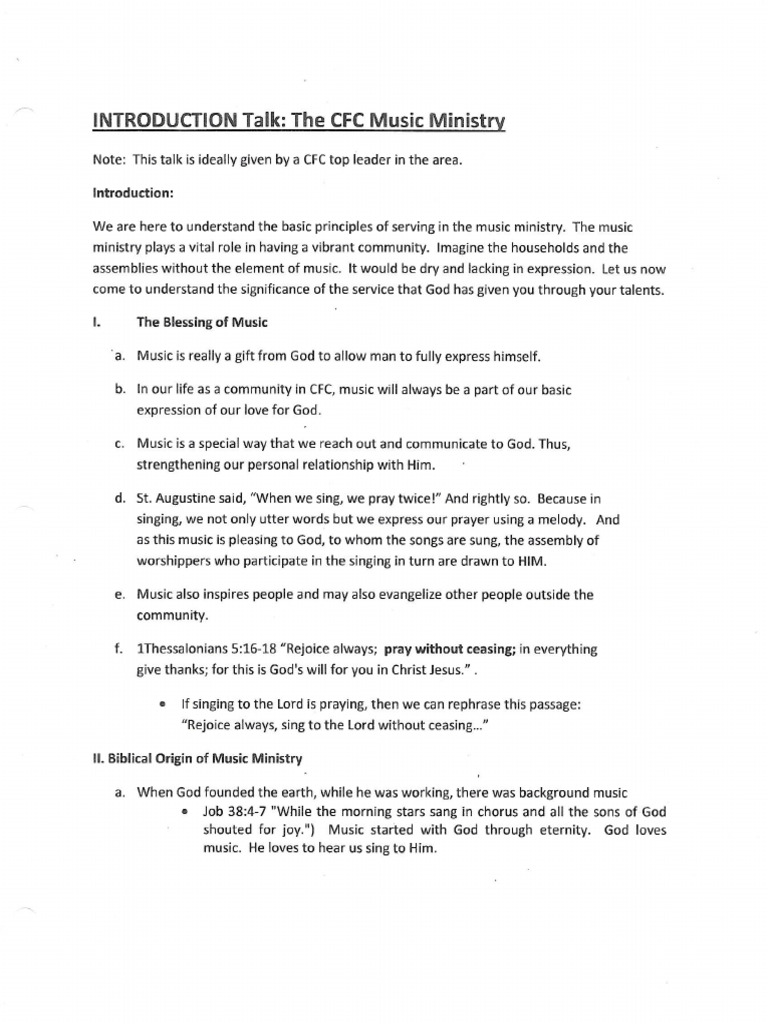 Introduction Talk - CFC Music Min. Workshop | PDF