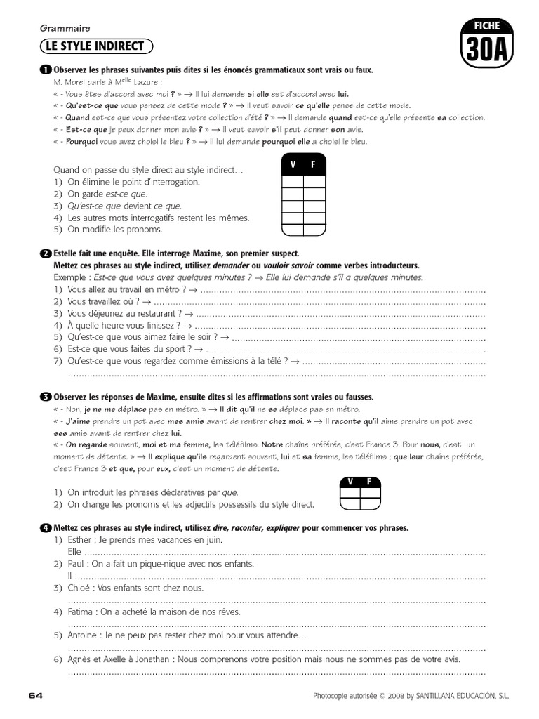 Passer au style indirect en français | PDF | Phrase | Unités sémantiques
