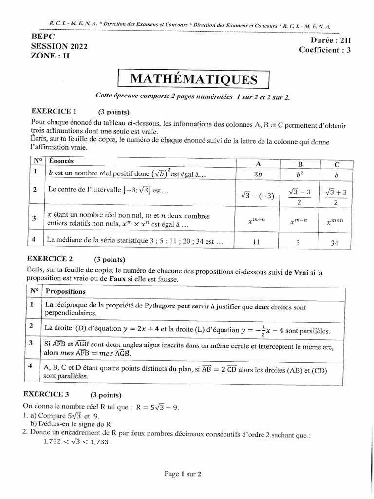 BEPC 2022 Zone 2 | PDF