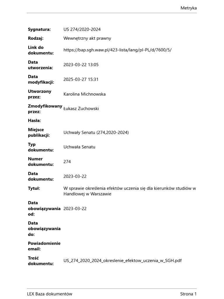 LEX Baza Dokumentów - Metryka | PDF