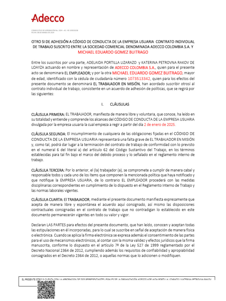 Employee External Documentos Adicionales Contratacion 20241230132434012 | PDF