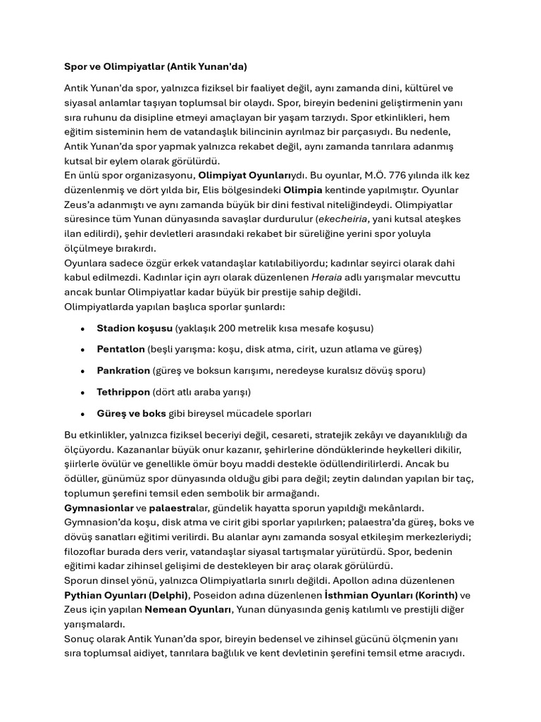 Spor Ve Olimpiyatlar | PDF