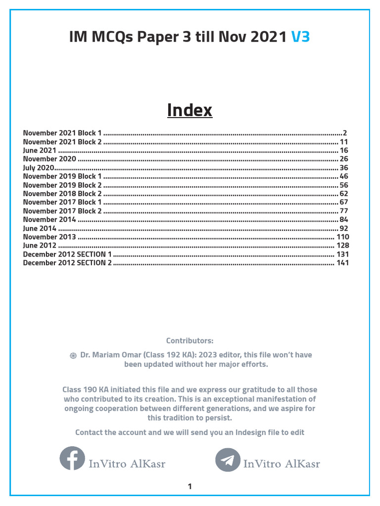 IM MCQs Paper 3 Till Nov 2021 Answered V3 | PDF | Respiratory Diseases ...