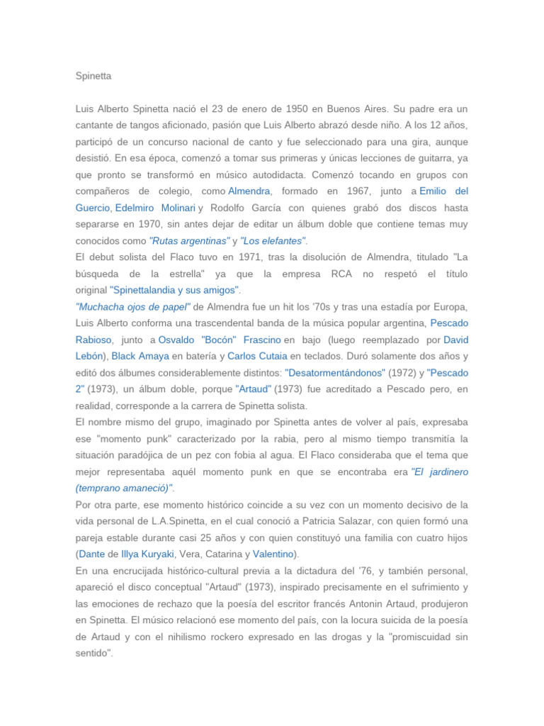Spinetta Bio | PDF | La música rock