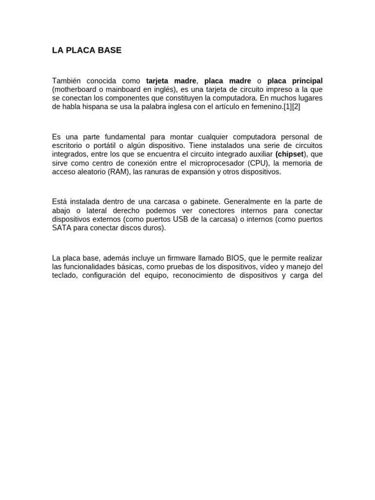 La Placa Base | PDF | Arquitectura de Computadores | Informática