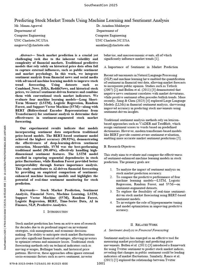 Predicting Stock Market Trends Using Machine Learning and Sentiment Analysis | PDF | Machine ...