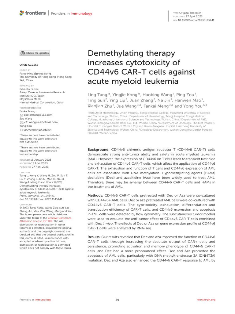CD44v6 CAR-T cells aginst acute myeloid leukemia | PDF | Biotechnology | Molecular Biology