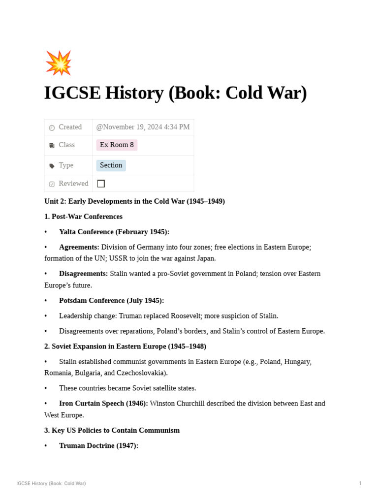 IGCSE HISTORY Superpower Relations | PDF | Cold War | Eastern Bloc
