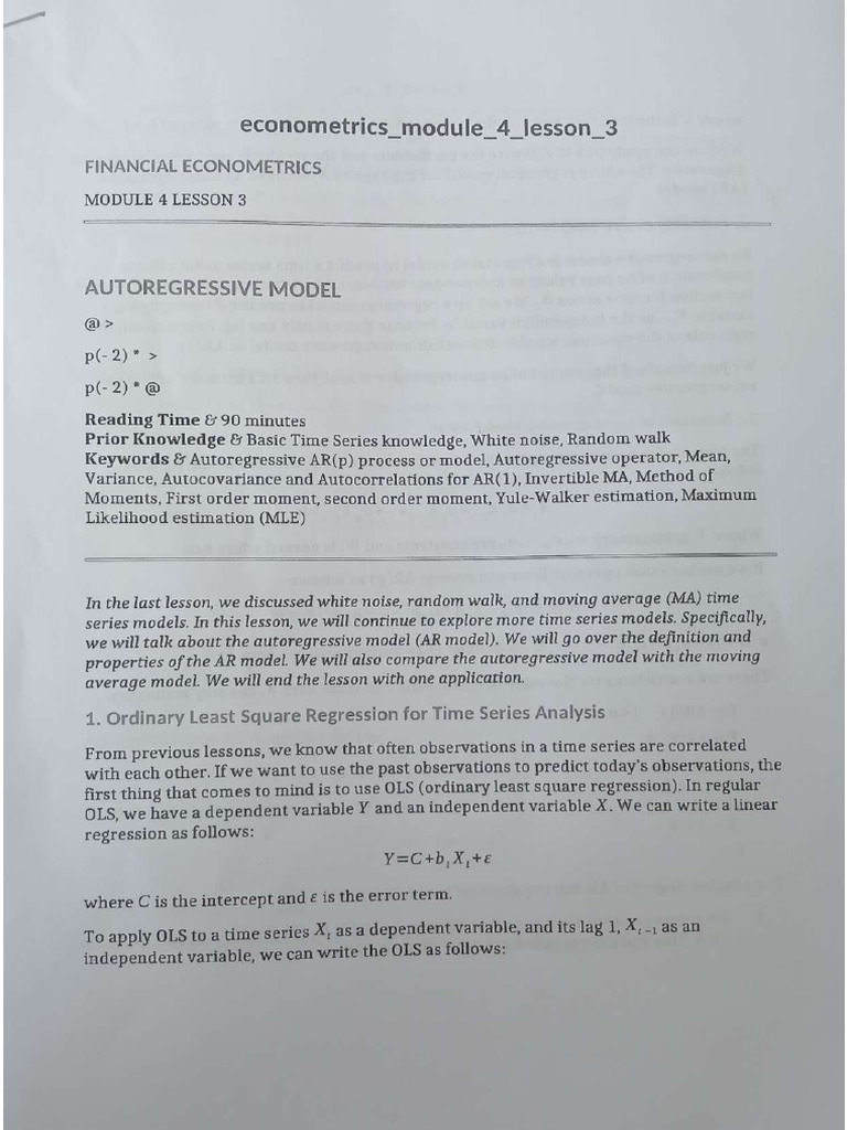 Econometrics Module 4 Lesson 3 | PDF