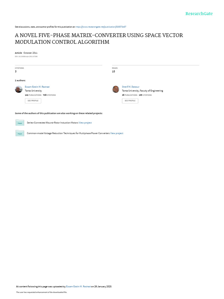 A Novel Five Phase Matrix Converter Using Space Ve Pdf Power Inverter Power Electronics