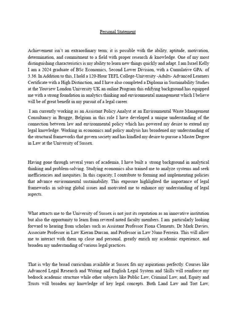 Personal Statement University of Sussex | PDF | Sustainability | Cognition