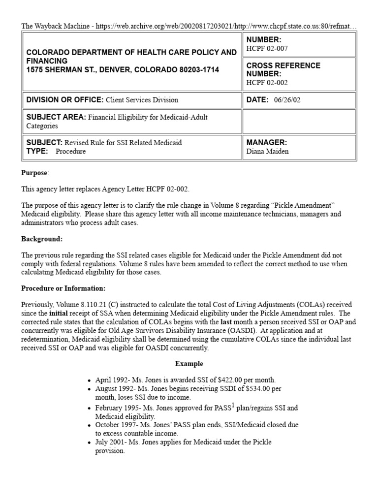 HCPF - Agency Letter - Revised Rule For SSI Related Medicaid - HCPF 02 ...