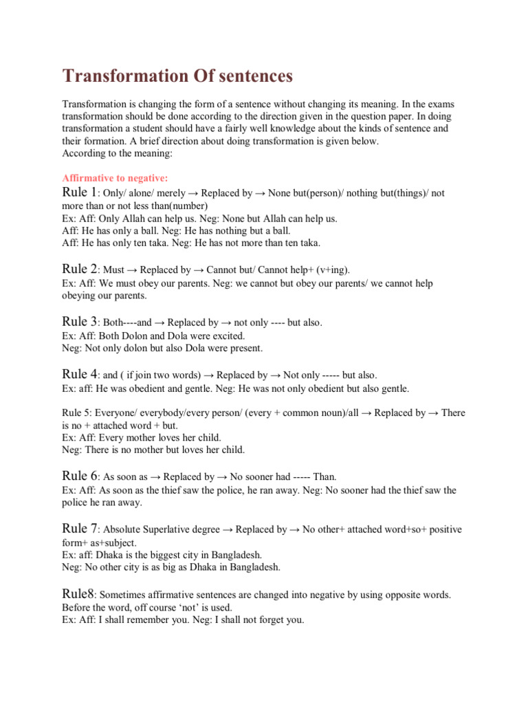Transformation of Sentences | PDF