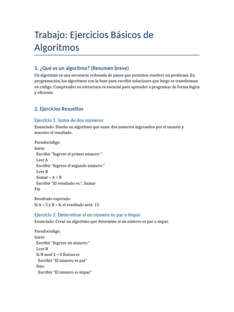 tRABAJO NO. 2 Trabajo - Ejercicios - Algoritmos - SENA | PDF