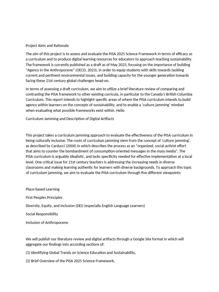 Project Aims and Rationale | PDF | Curriculum | Sustainability