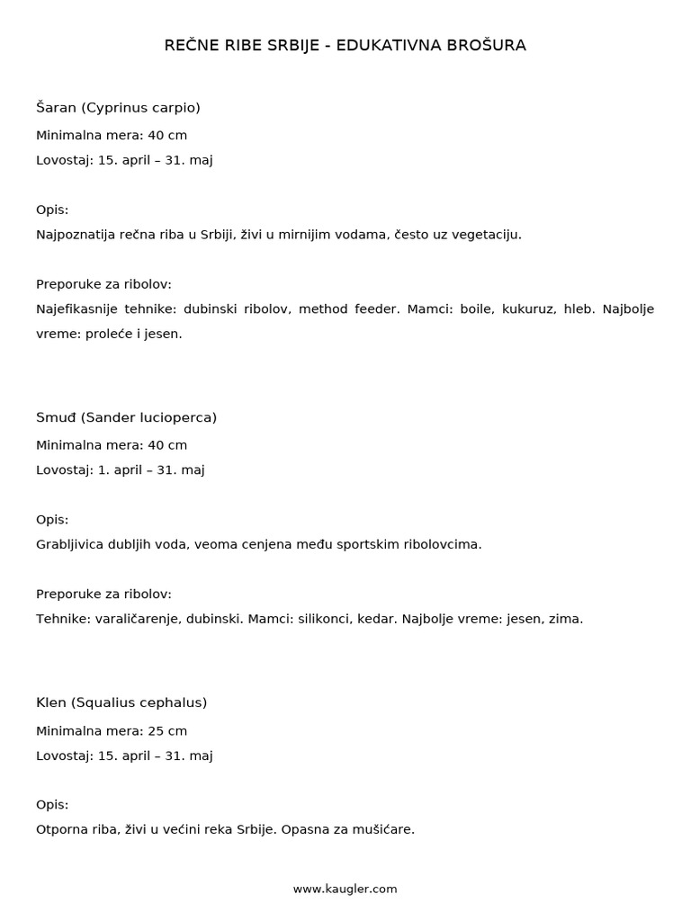 Recne Ribe Srbije Brosura | PDF