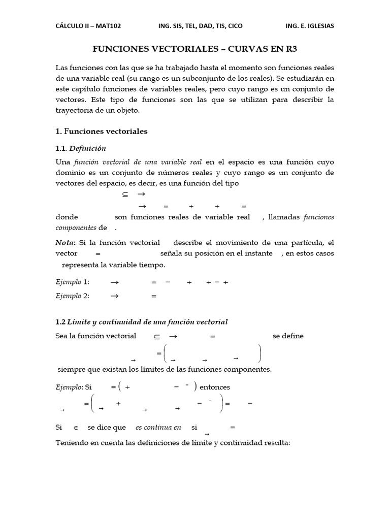 CAP 2 - TEORIA FUNCIONES VECTORIALES | PDF | Curva | Vector Euclidiano