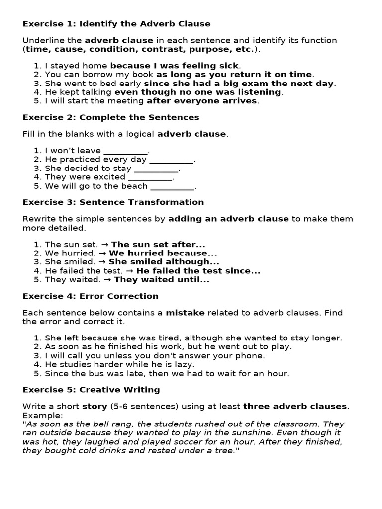 Adverb clause exercises | PDF