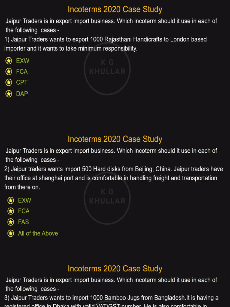 Incoterm Case Study IMPORT EXPORT COMMERCIAL TERMS | PDF