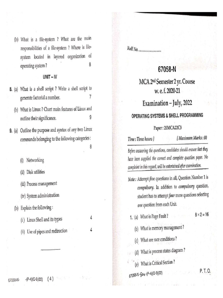 2022 JULY MCA 2ND SEM OPERATING SYSTEMS SHELL PROGRAMMING Merged | PDF